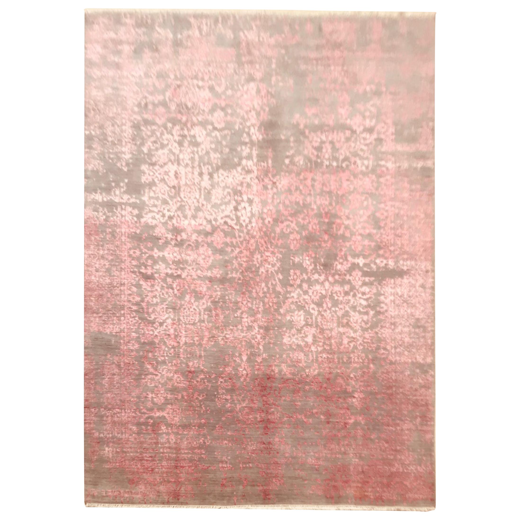 1980s Vintage Handmade Silk and Wool Rug or Carpet Pink and Grey Color ...