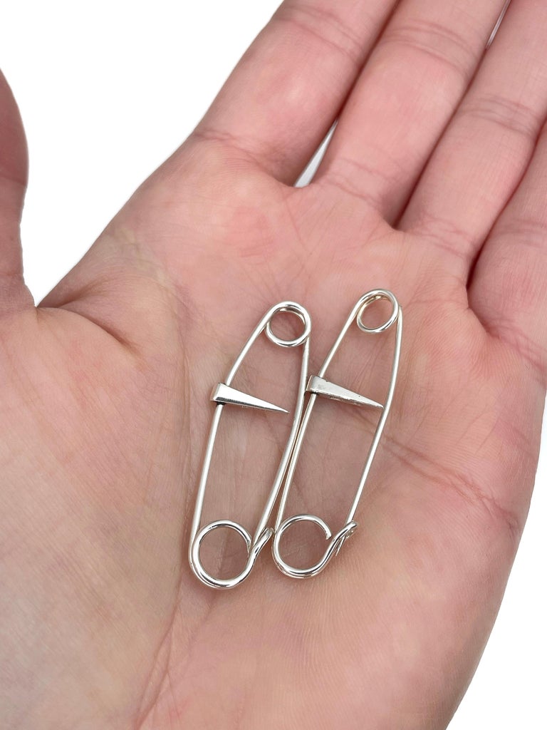 1980s Vintage Hermes 925 Silver Safety Pin Figural Twin Brooches For ...