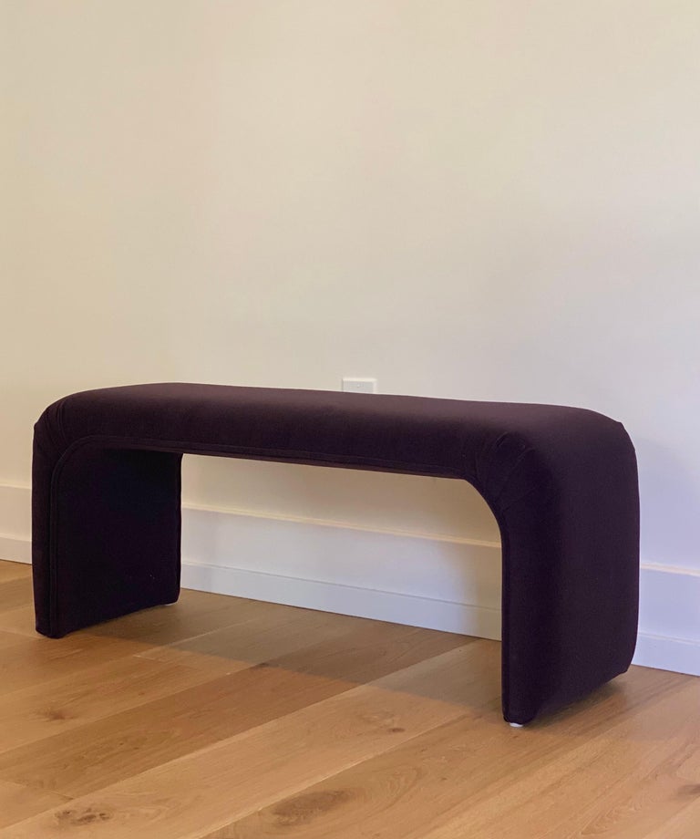 1980s Vintage Karl Springer Waterfall Dark Violet Reupholstered Bench ...