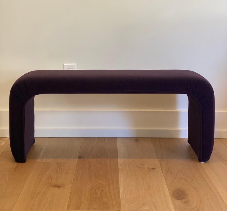 1980s Vintage Karl Springer Waterfall Dark Violet Reupholstered Bench ...