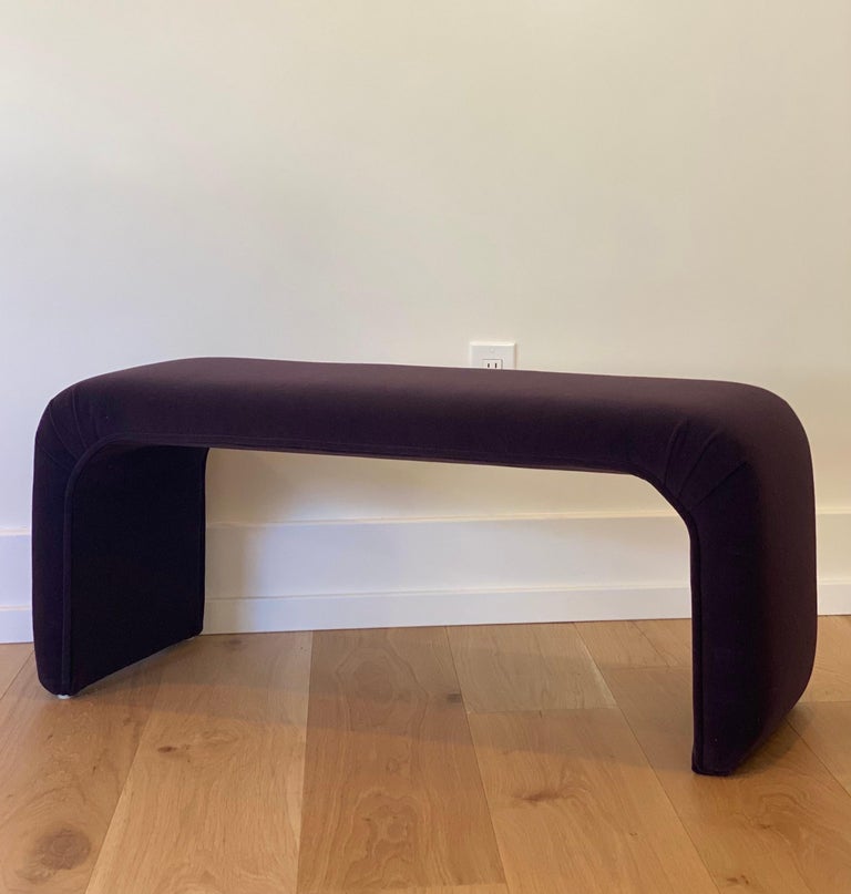 1980s Vintage Karl Springer Waterfall Dark Violet Reupholstered Bench ...