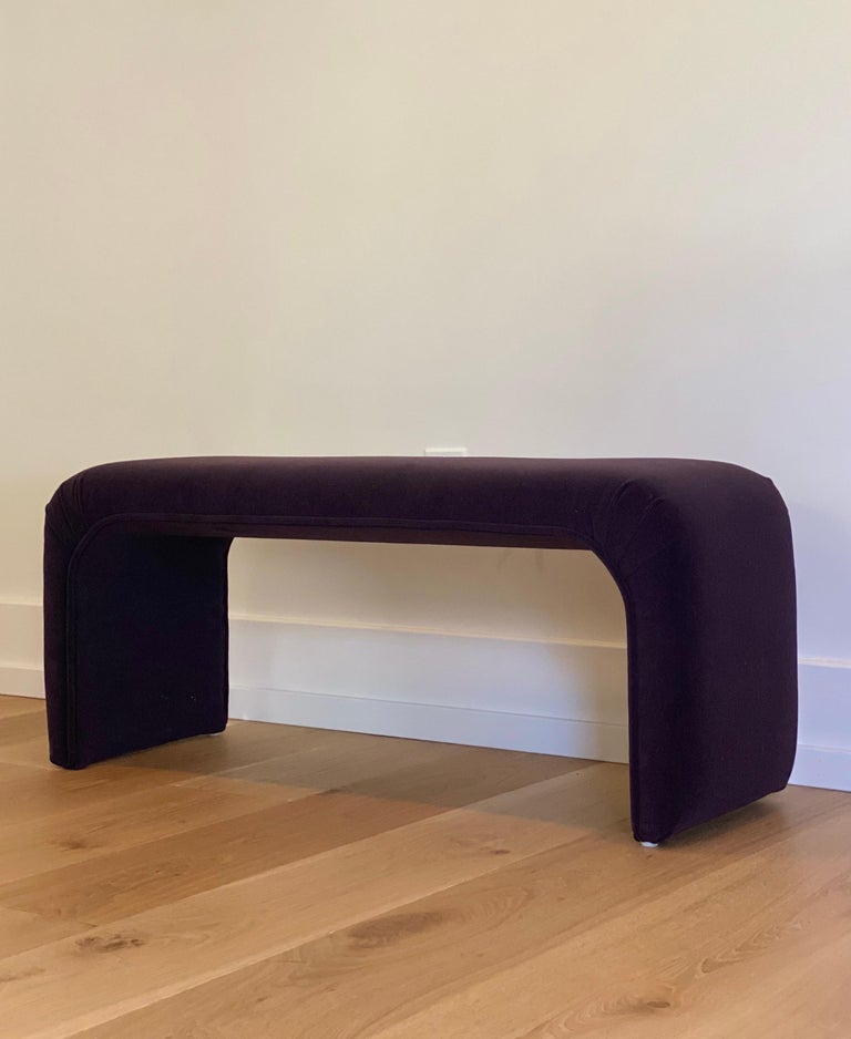 1980s Vintage Karl Springer Waterfall Dark Violet Reupholstered Bench ...