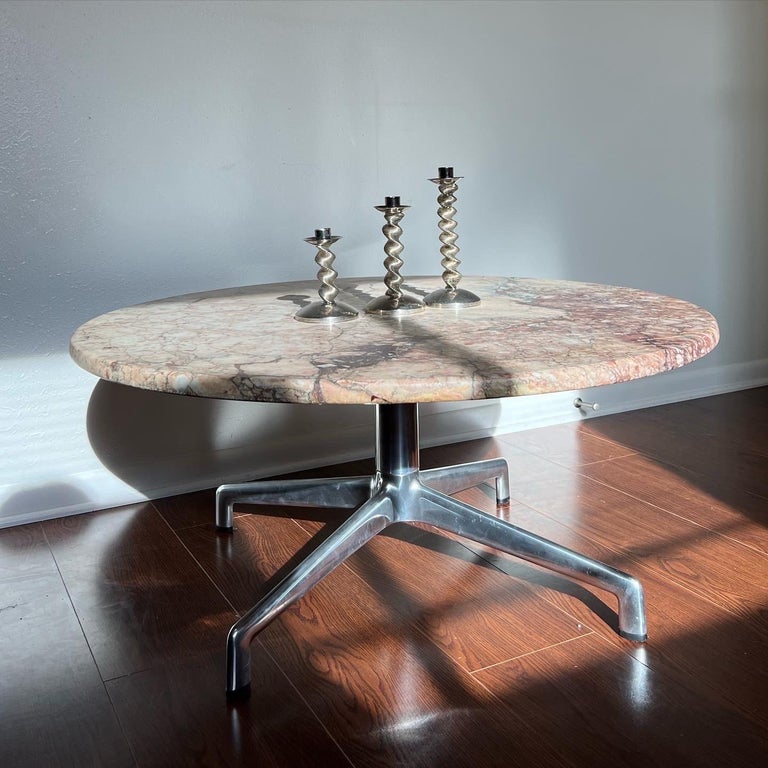 1980s Vintage Modern Pink Marble and Metal Coffee Table with Base by ...
