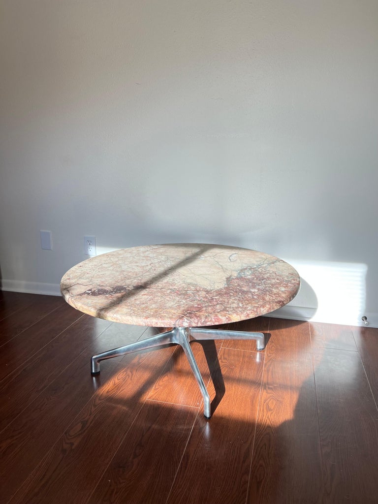 1980s Vintage Modern Pink Marble and Metal Coffee Table with Base by ...