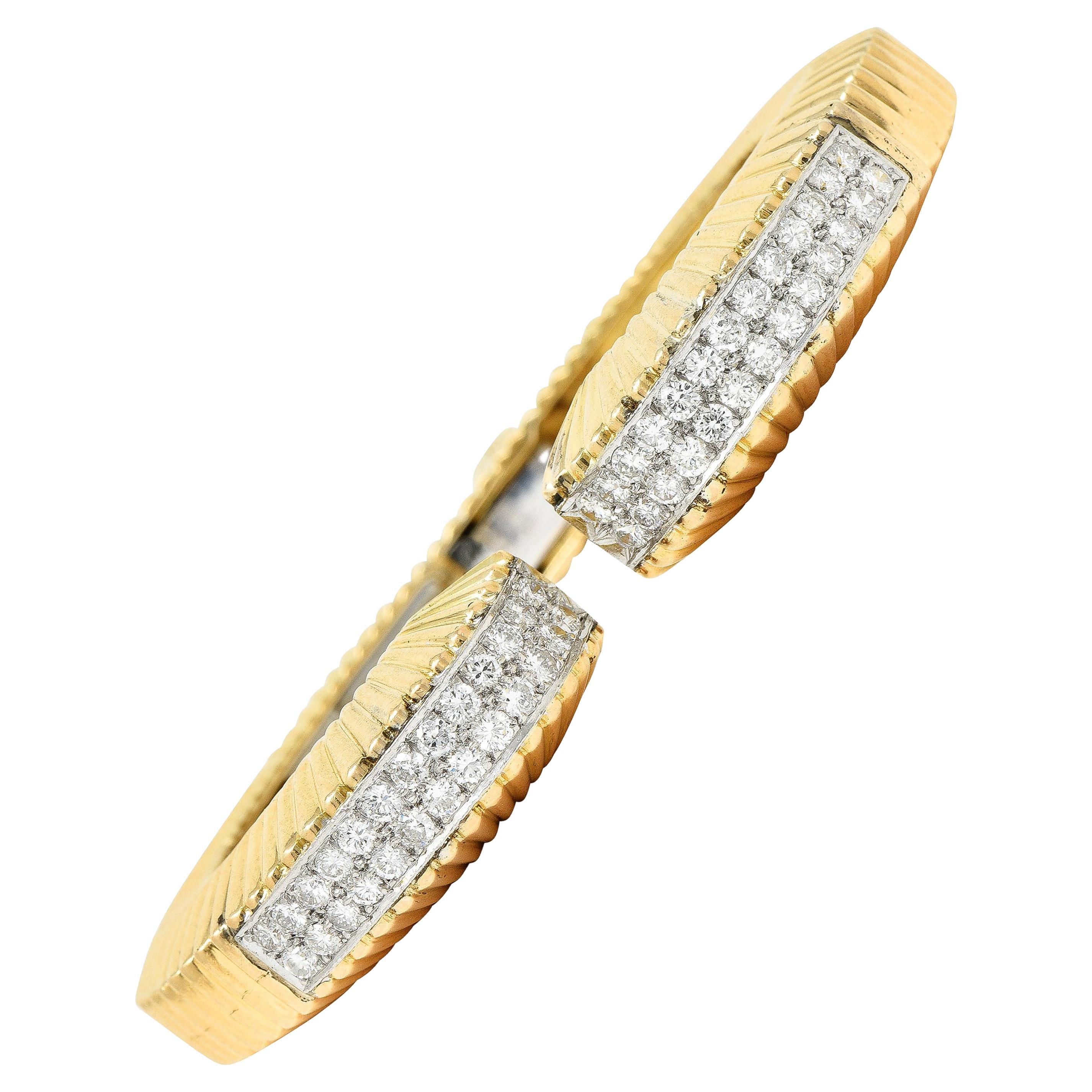 Diamond 18 Karat Two-Tone Gold Bangle For Sale at 1stDibs