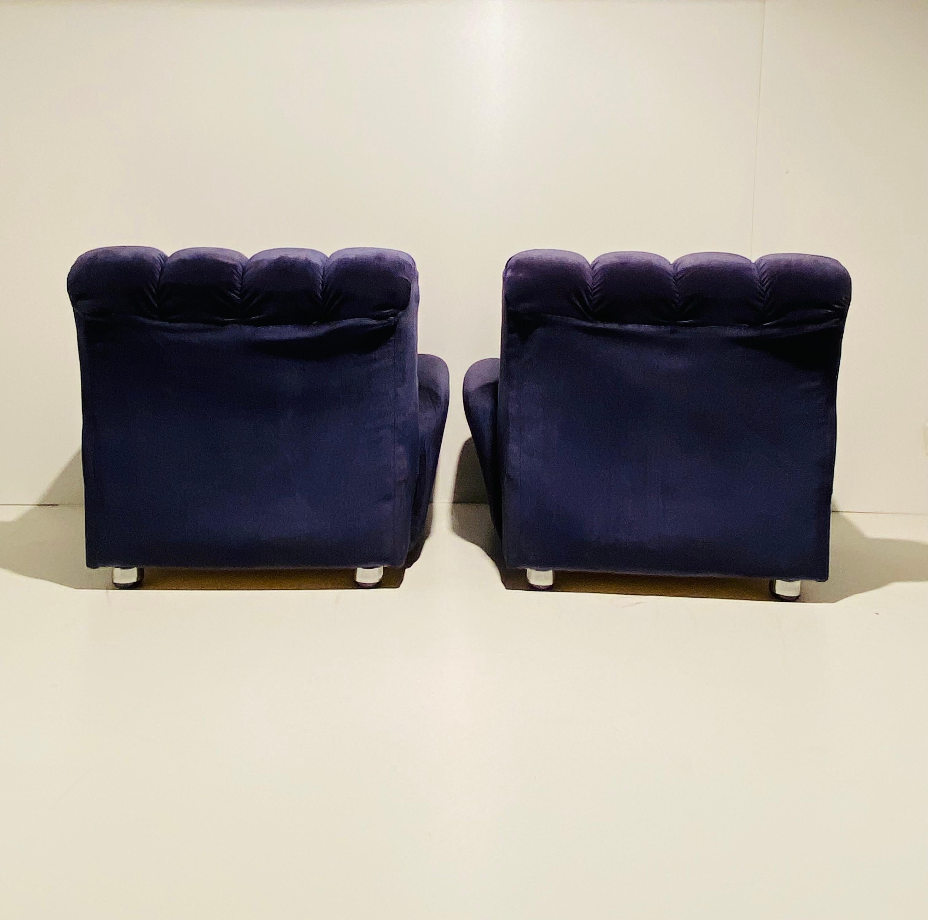 Vintage Velvet Blue Lounge Chairs, Set of Two, Italy 1980s For Sale at ...