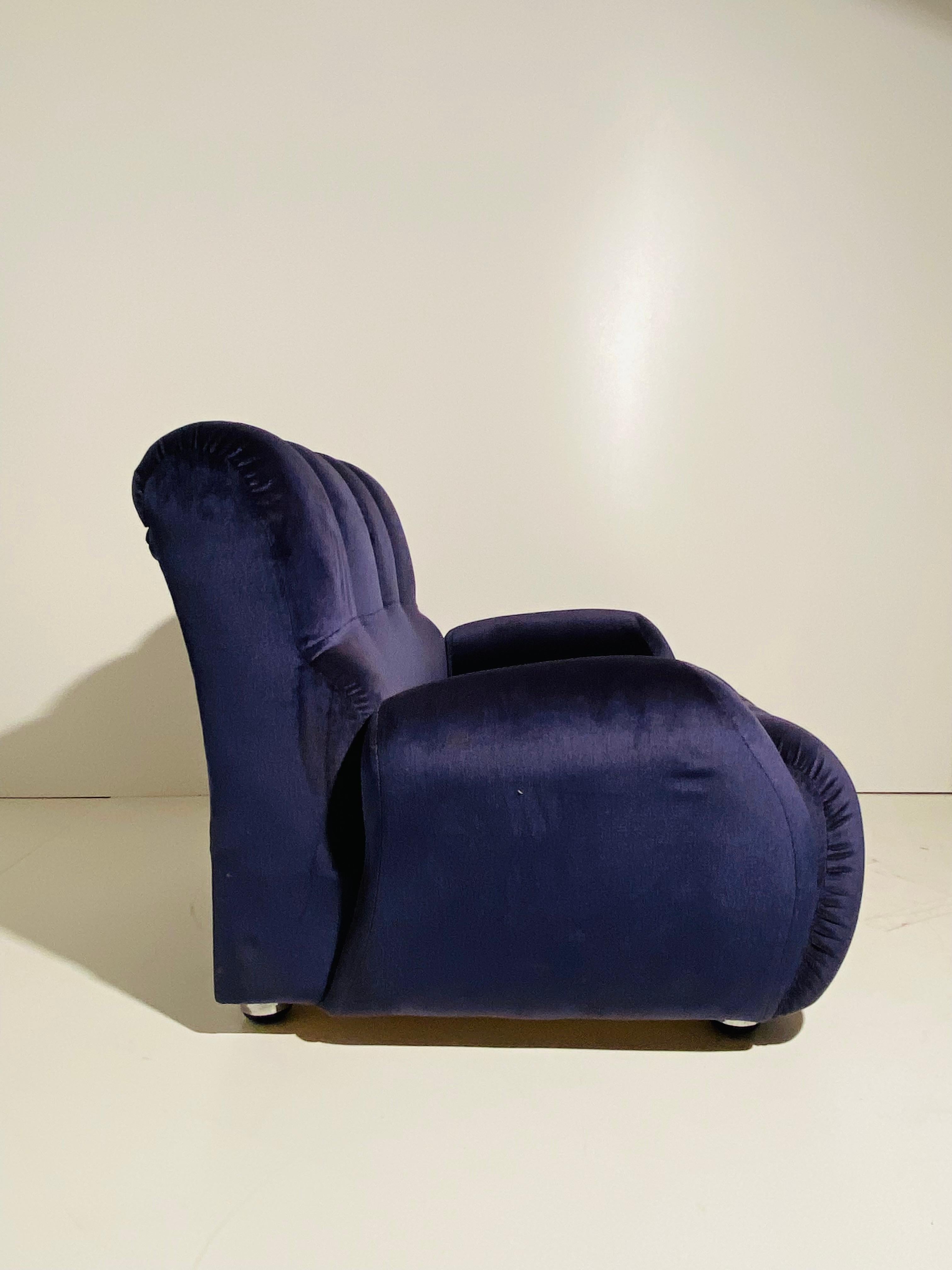 Vintage Velvet Blue Lounge Chairs, Set of Two, Italy 1980s For Sale at ...