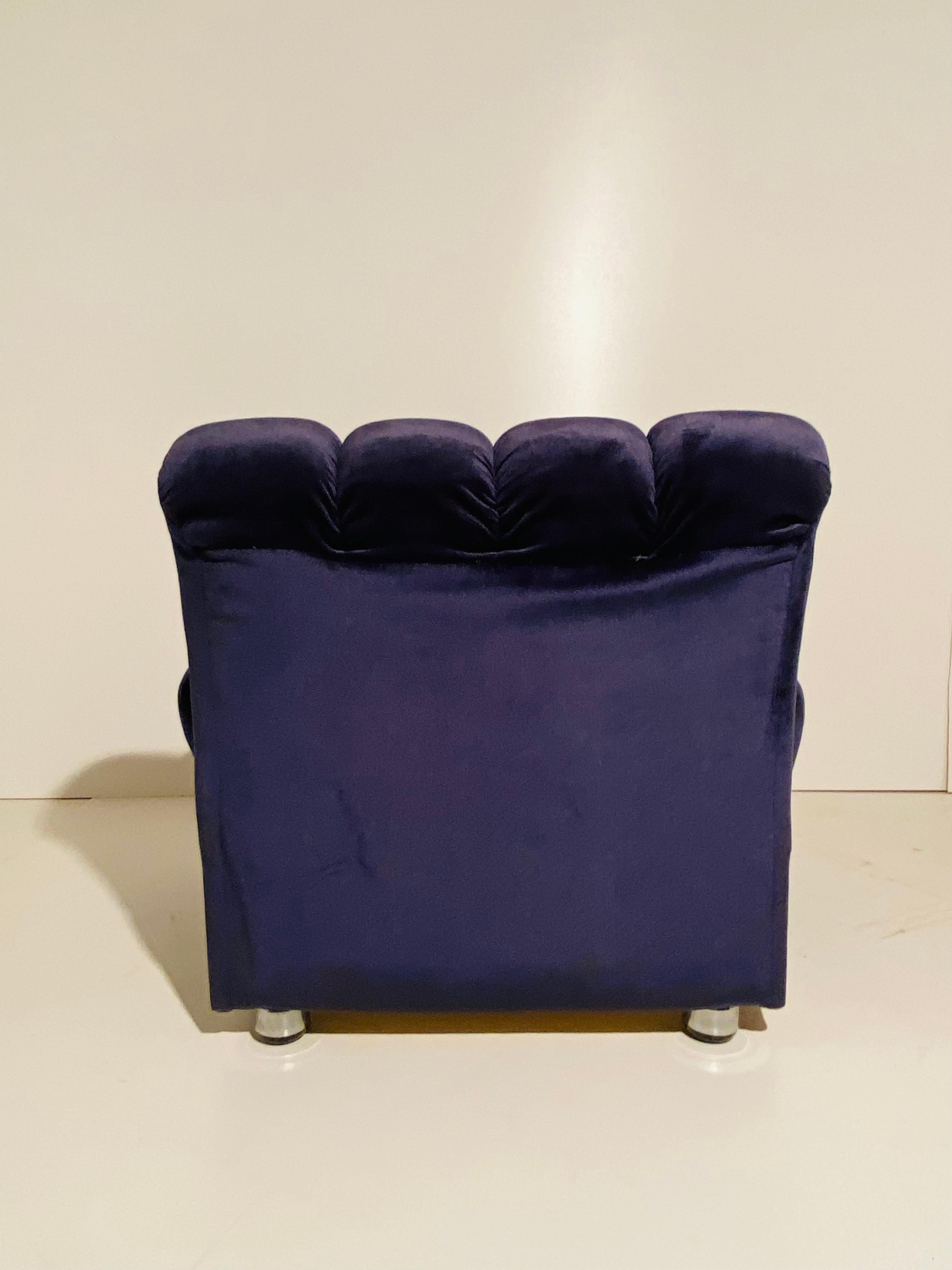 Vintage Velvet Blue Lounge Chairs, Set of Two, Italy 1980s For Sale at ...