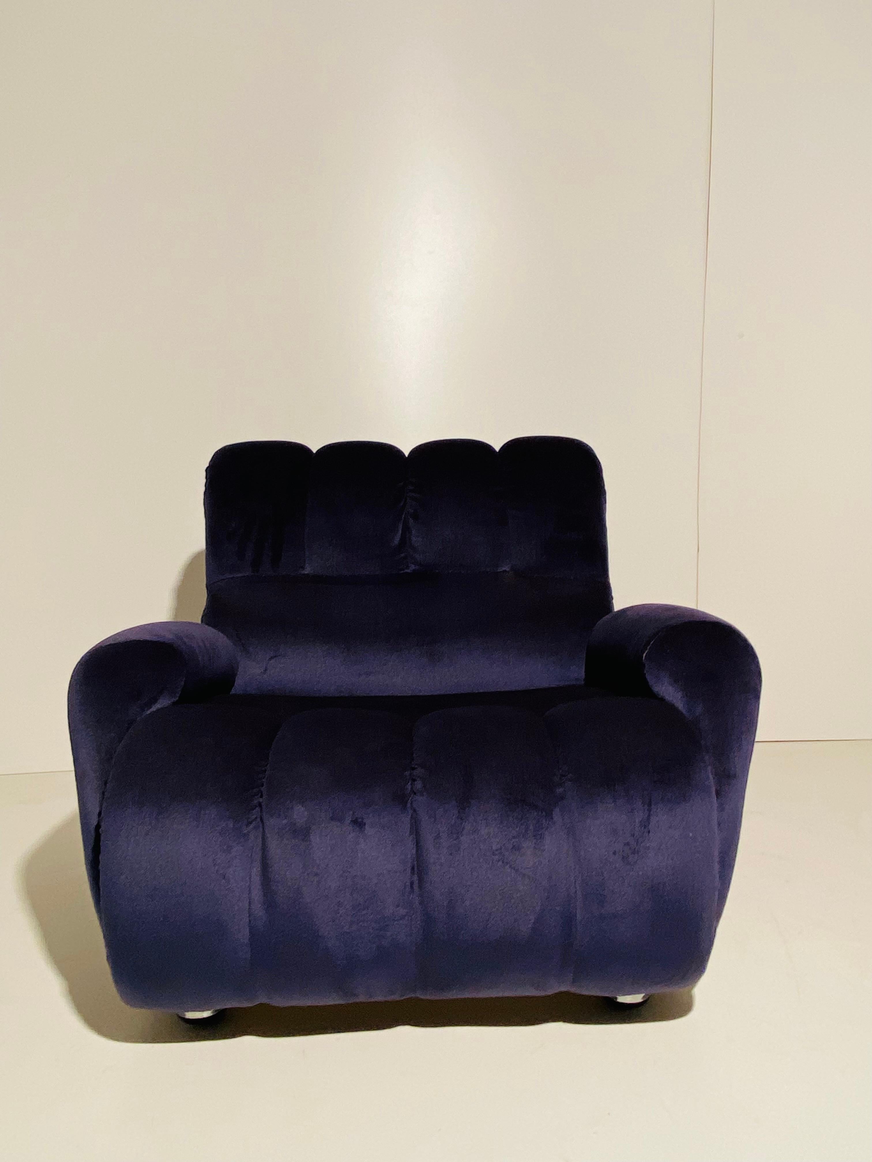 Vintage Velvet Blue Lounge Chairs, Set of Two, Italy 1980s For Sale at ...