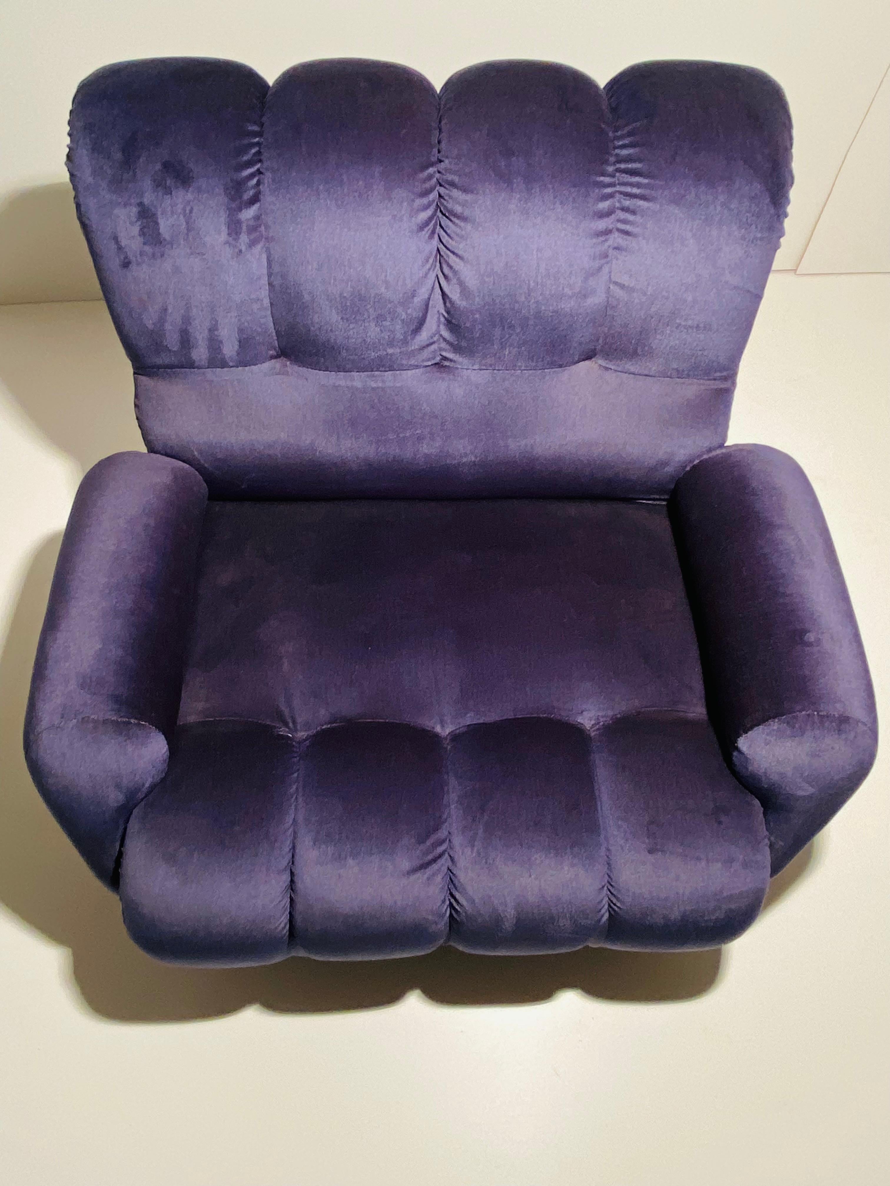 Vintage Velvet Blue Lounge Chairs, Set of Two, Italy 1980s For Sale at ...