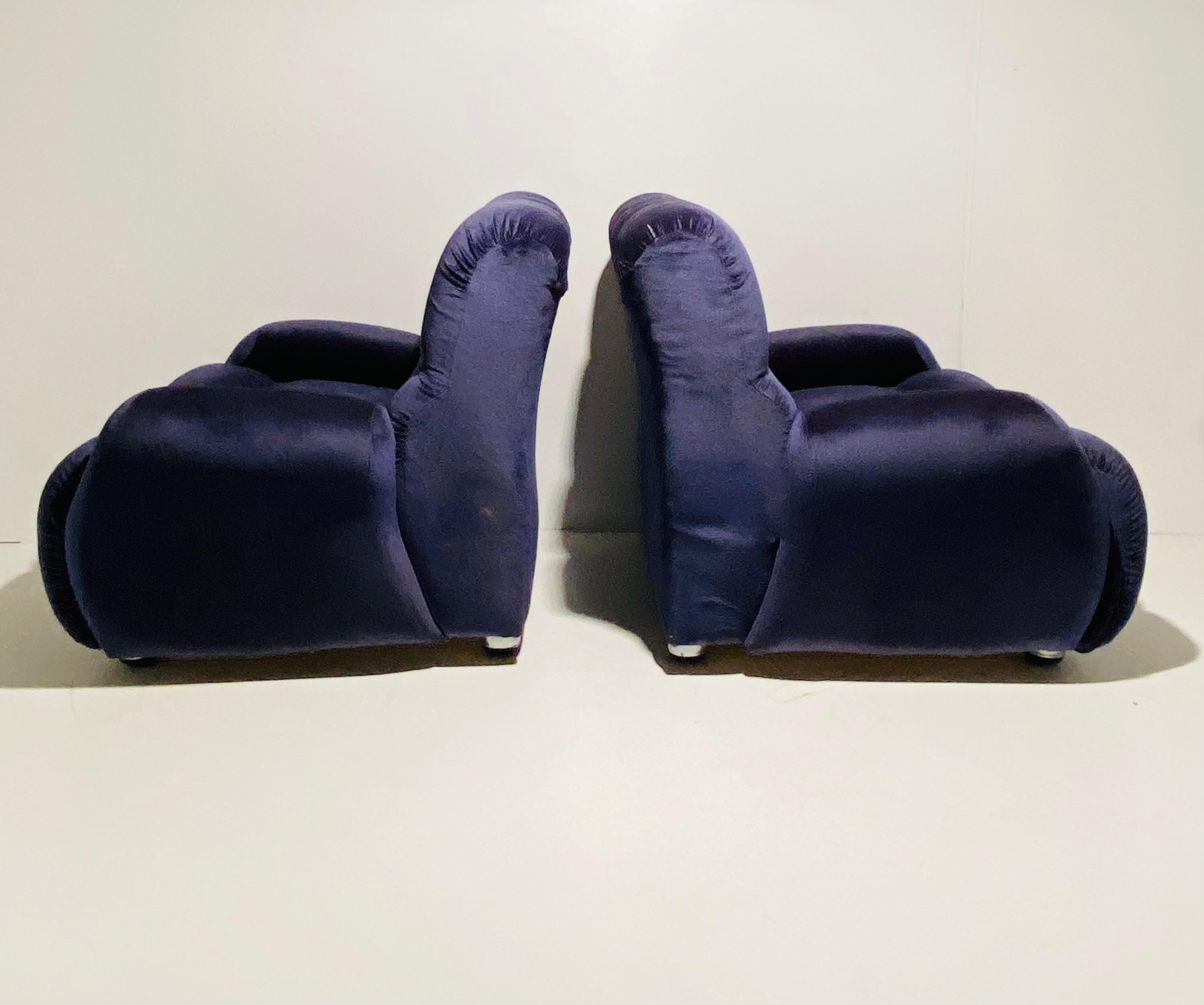 Vintage Velvet Blue Lounge Chairs, Set of Two, Italy 1980s For Sale at ...
