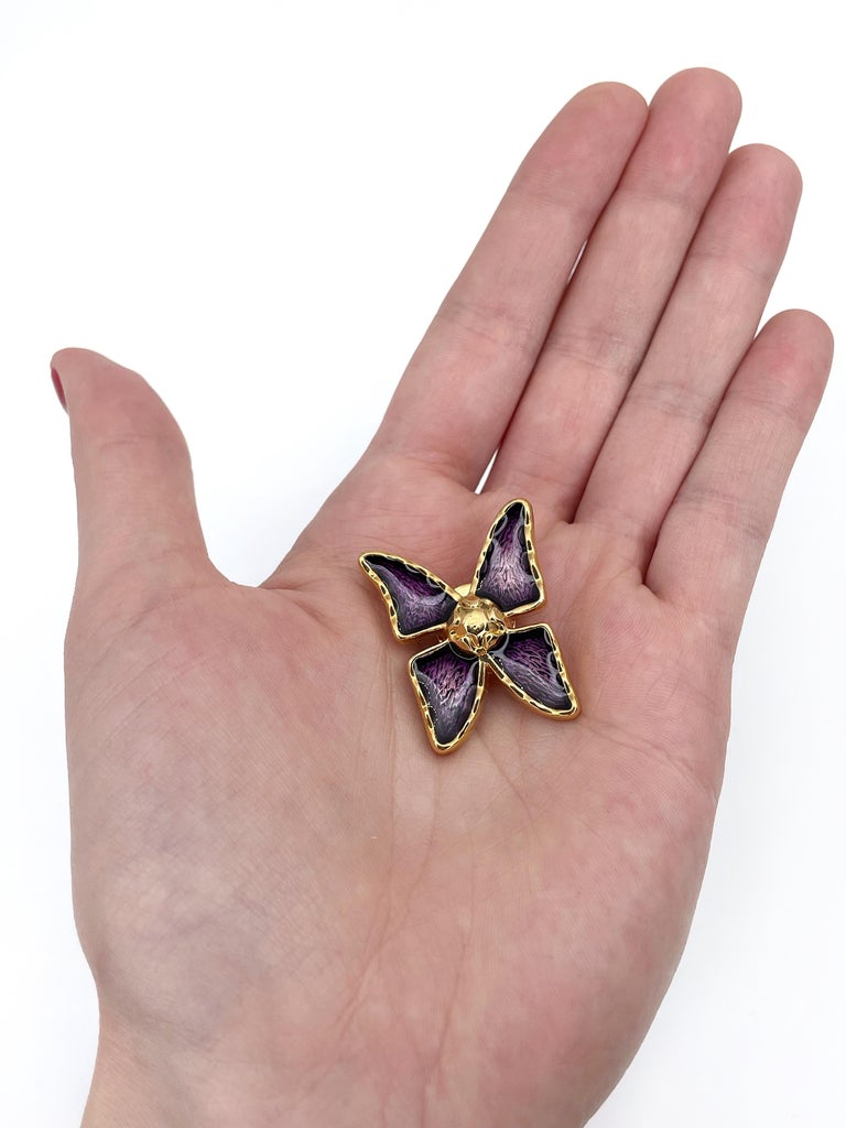 1980s Vintage Yves Saint Laurent YSL Gold Tone Purple Butterfly Brooch ...
