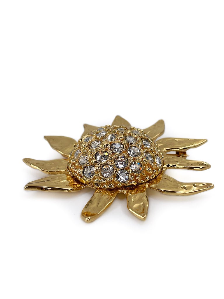 1980s Vintage Yves Saint Laurent YSL Gold Tone Rhinestone Sunflower ...