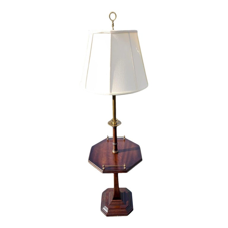 1980s Walnut Floor Lamp with End Table at 1stDibs