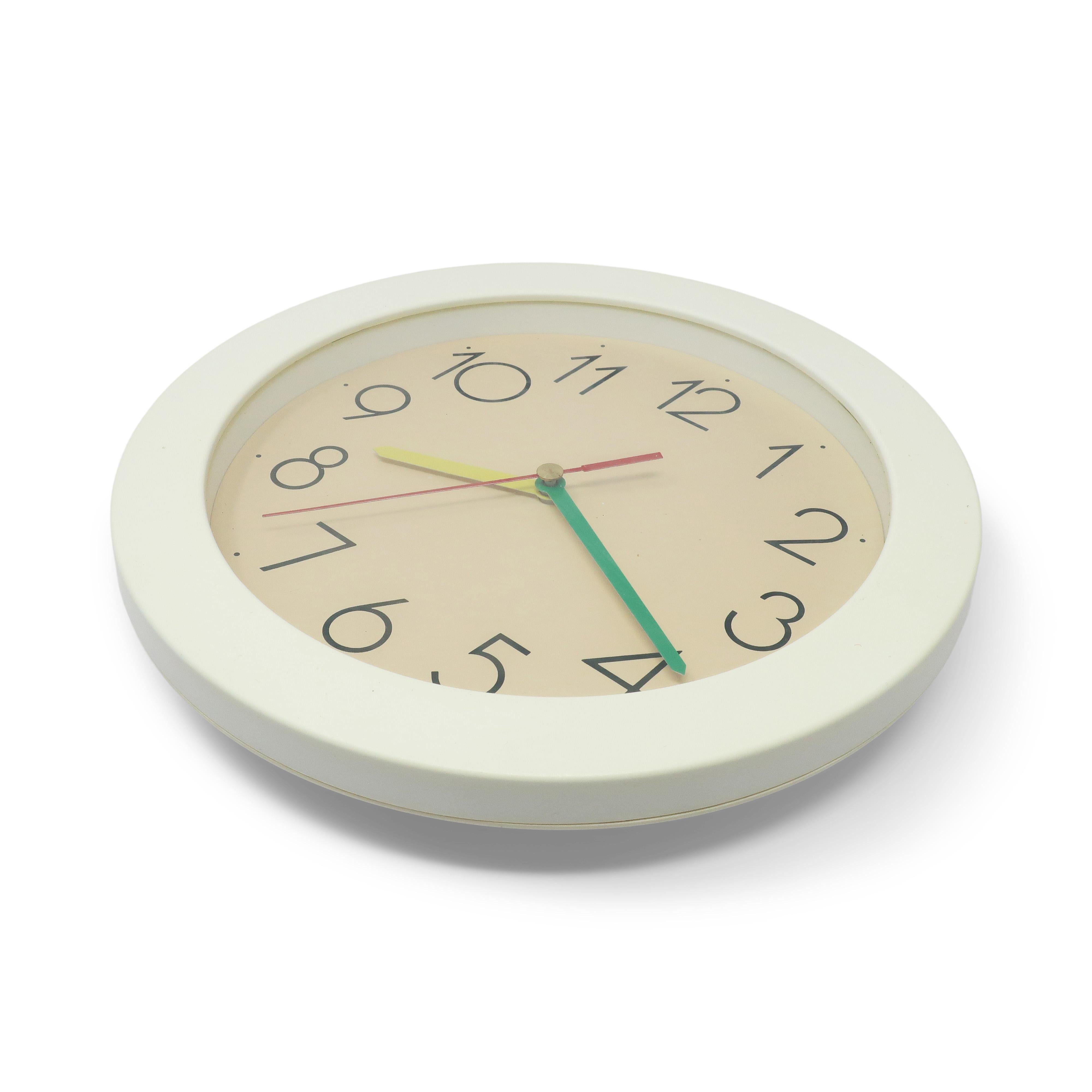 1980s White and Primary Color Wall Clock at 1stDibs