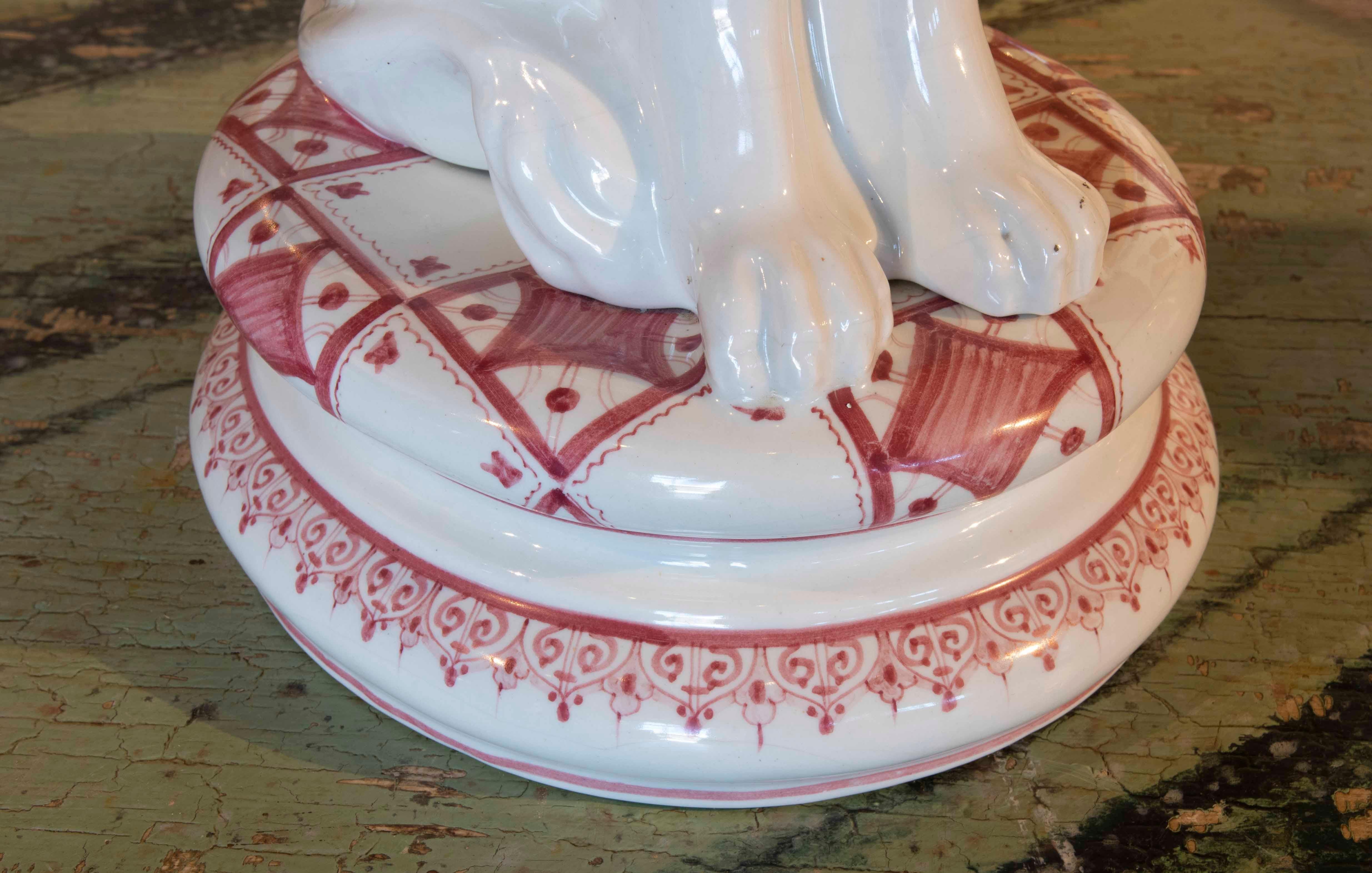1980s White and Reddish Glazed Ceramic Dog Sculpture For Sale at 1stDibs