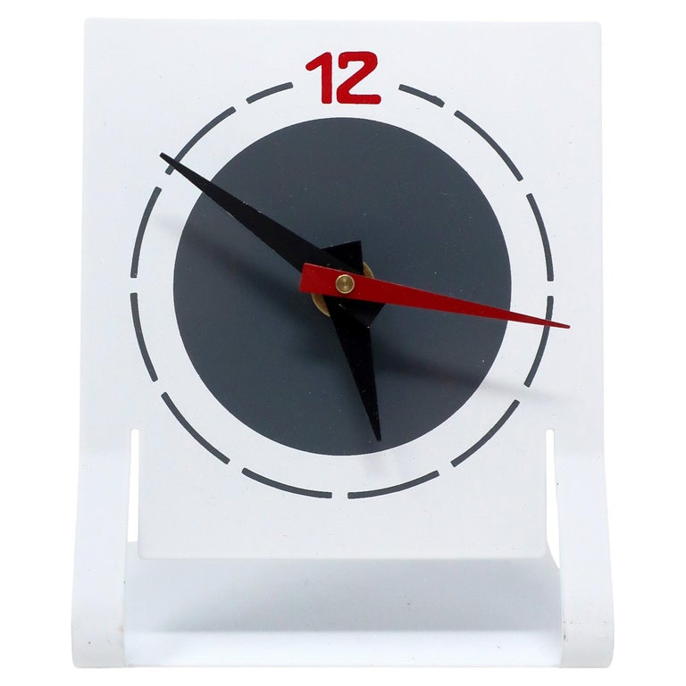 1980s White Metal Desk Clock by Time Square For Sale at 1stDibs