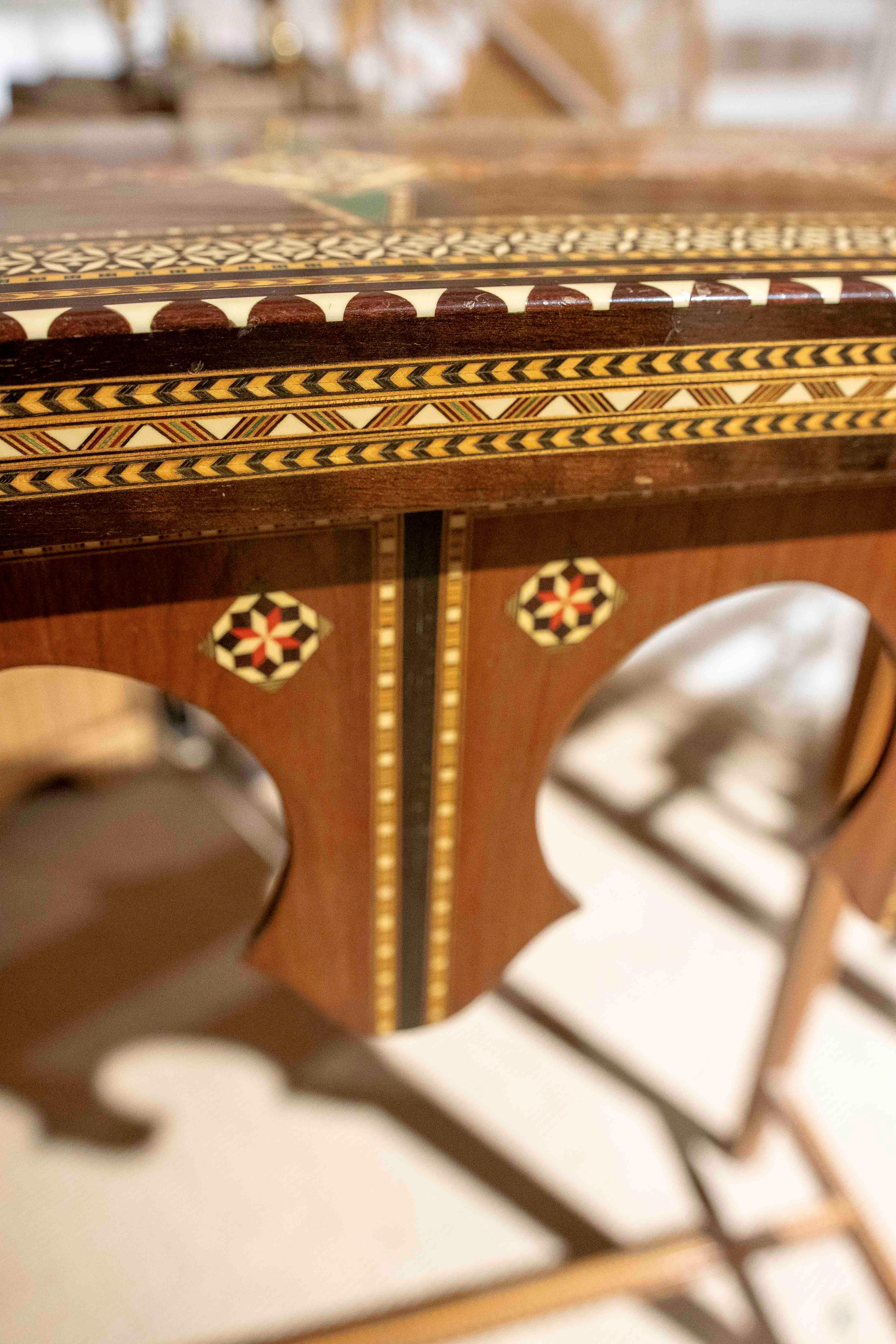 1980s Wooden Console with Inlaid Arabic Style with Geometric Motifs For ...