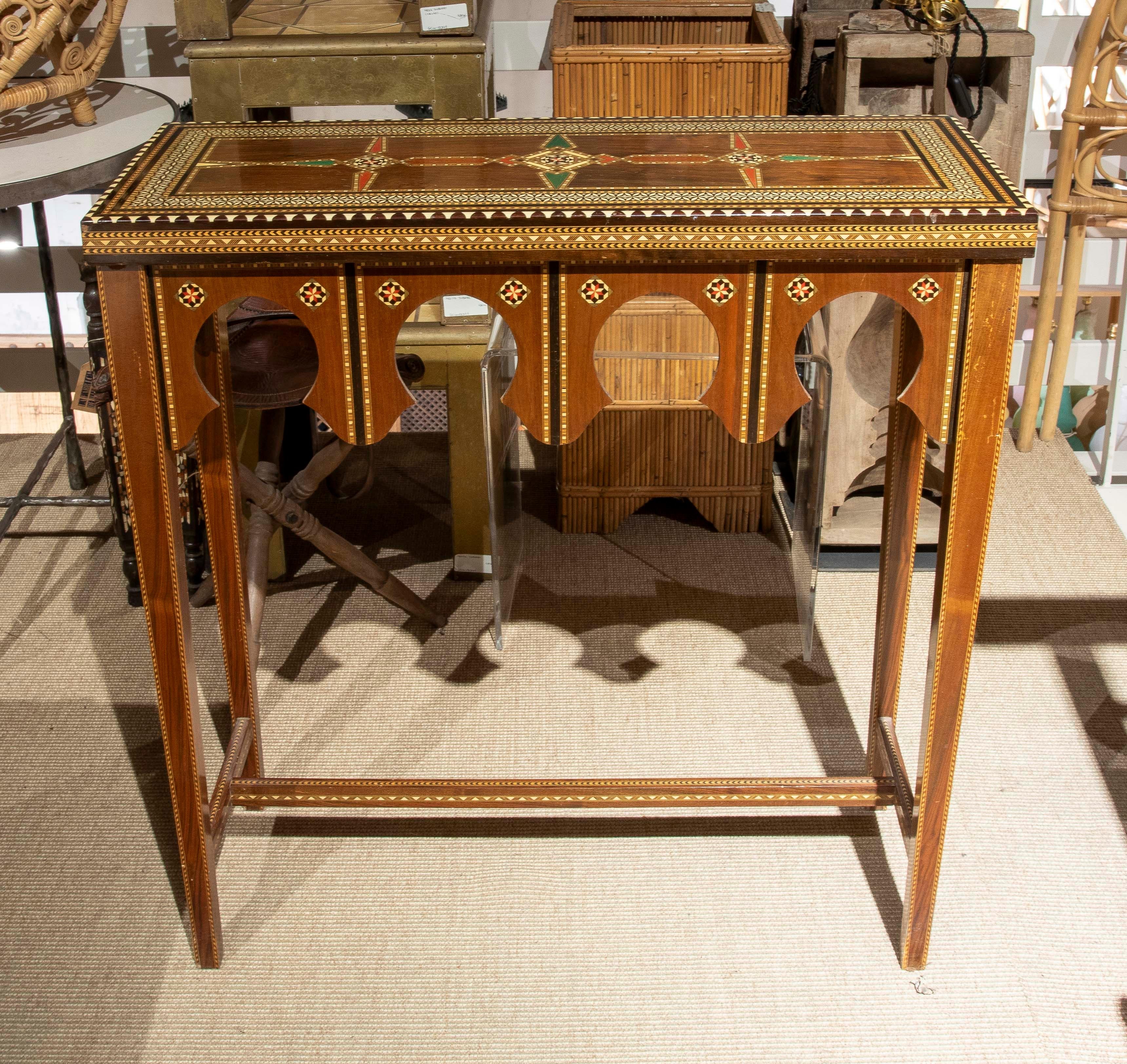 1980s Wooden Console with Inlaid Arabic Style with Geometric Motifs For ...