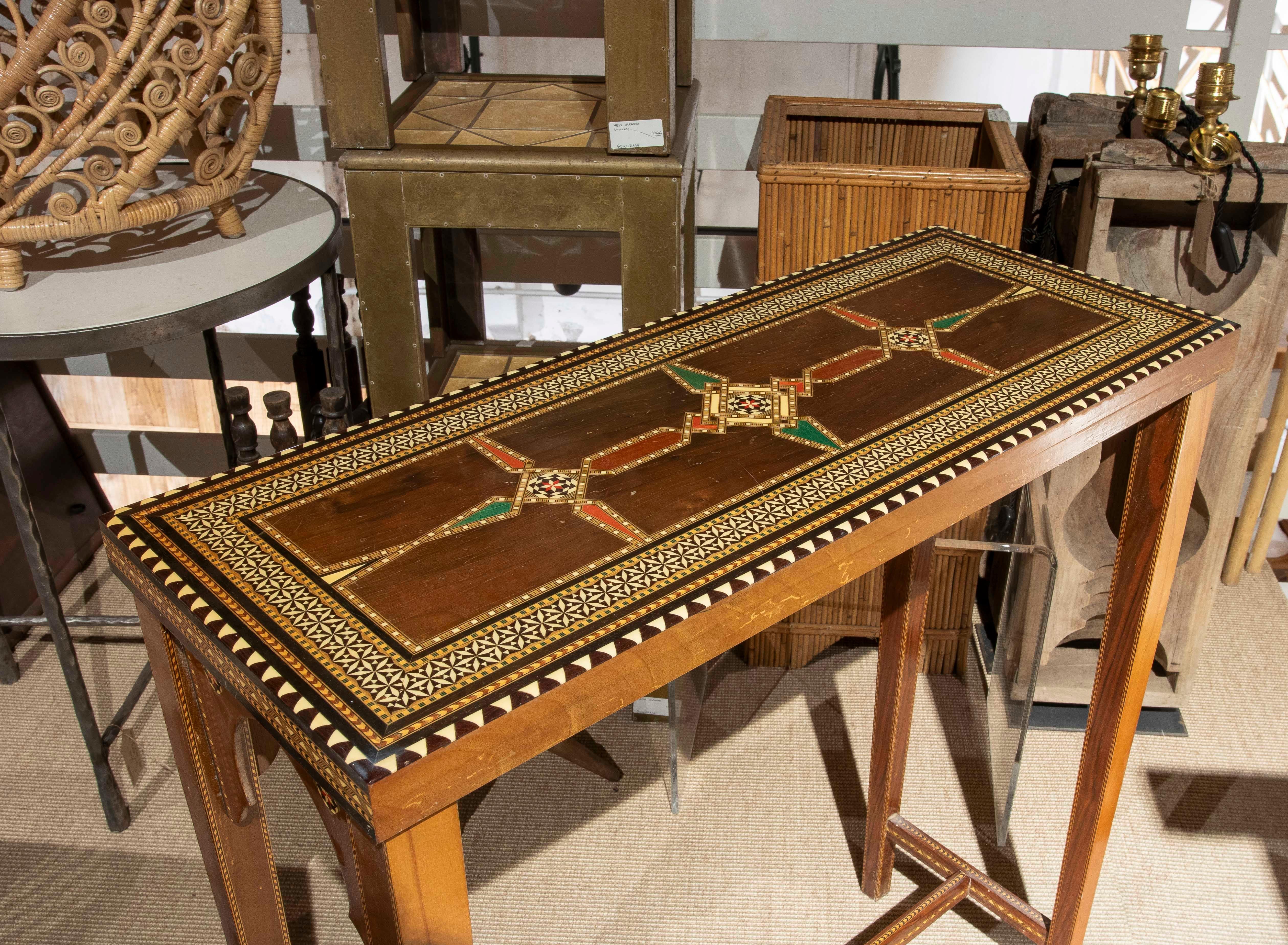 1980s Wooden Console with Inlaid Arabic Style with Geometric Motifs For ...