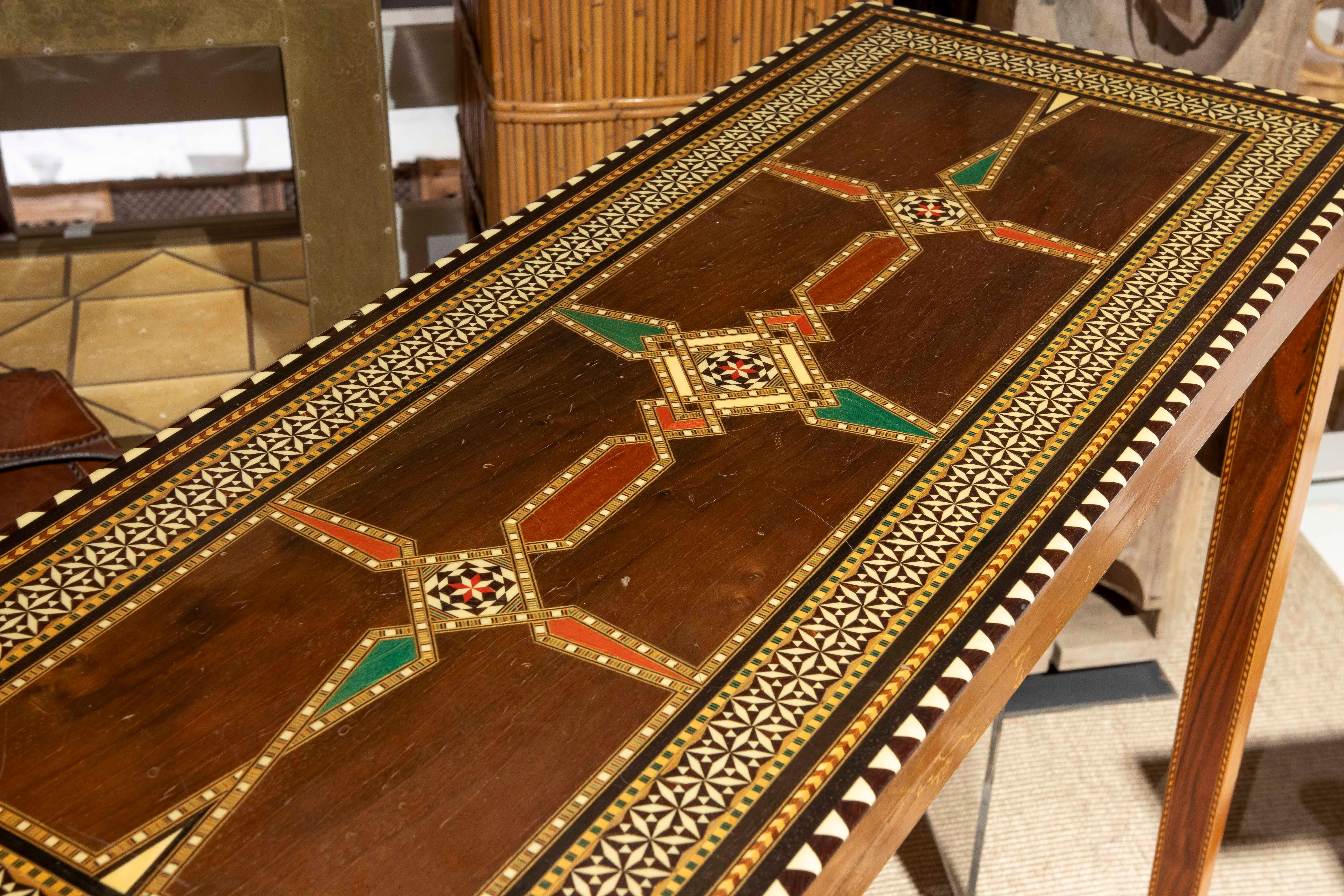 1980s Wooden Console with Inlaid Arabic Style with Geometric Motifs For ...