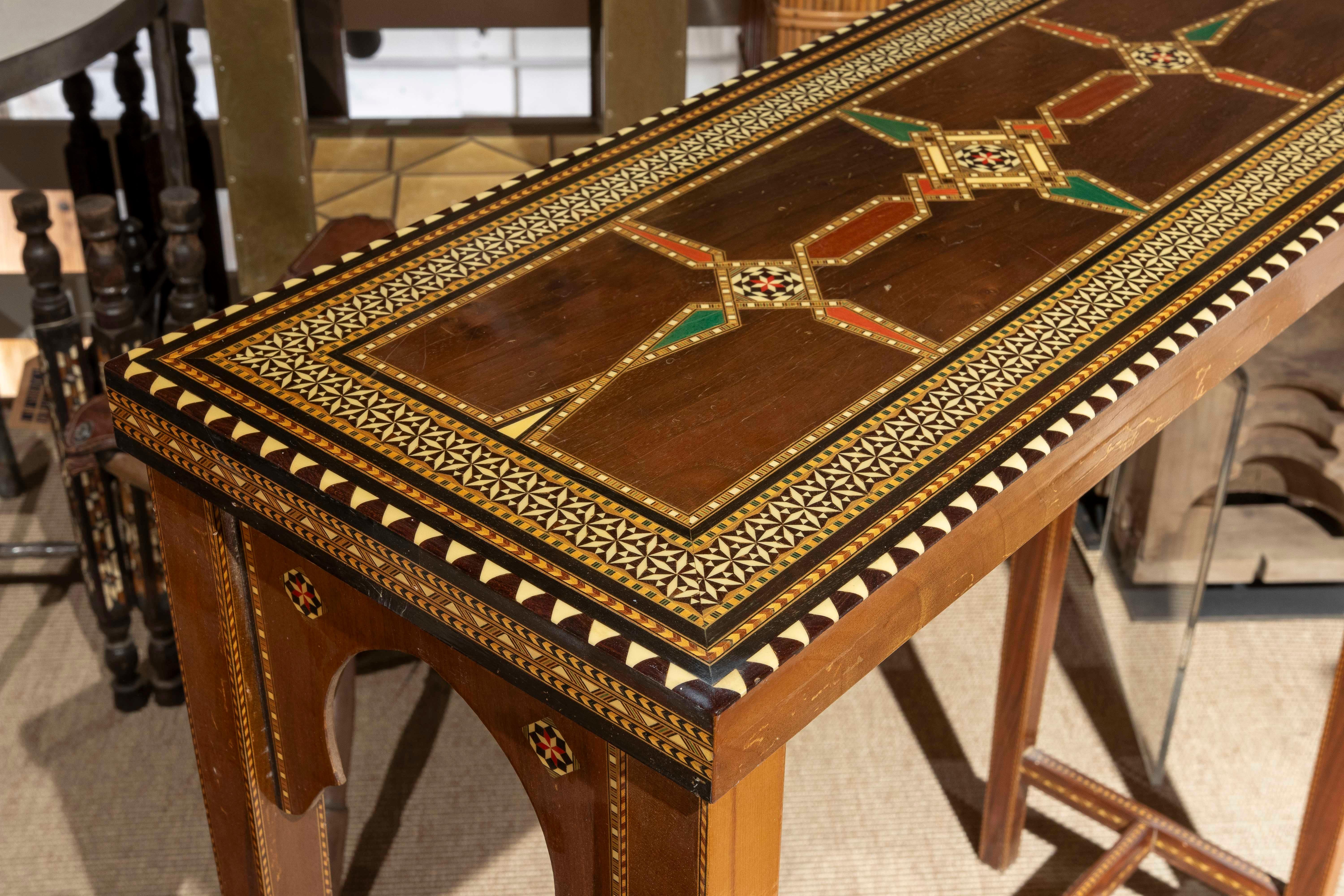 1980s Wooden Console with Inlaid Arabic Style with Geometric Motifs For ...