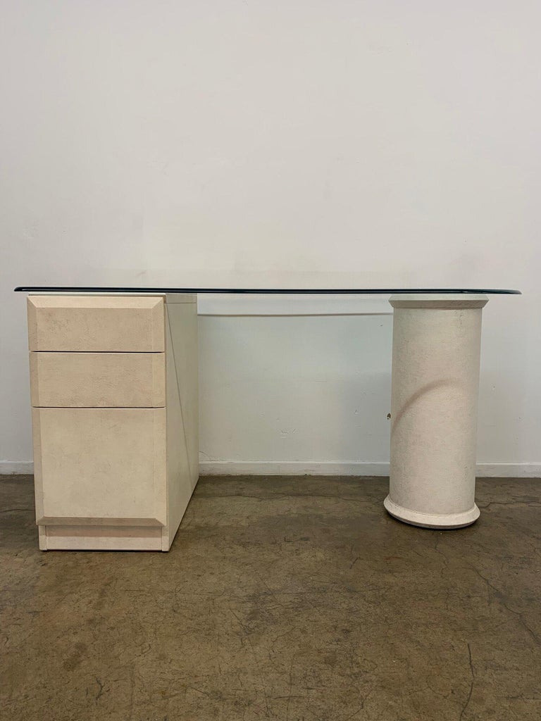 1980s, Wooden Plaster and Glass Desk by Lane For Sale at 1stDibs