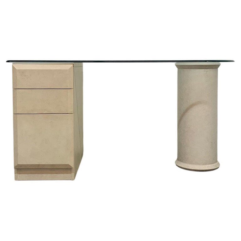 1980s, Wooden Plaster and Glass Desk by Lane For Sale at 1stDibs