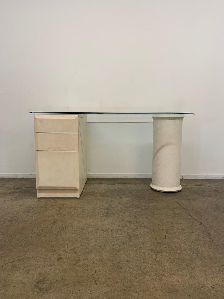 1980s, Wooden Plaster and Glass Desk by Lane For Sale at 1stDibs