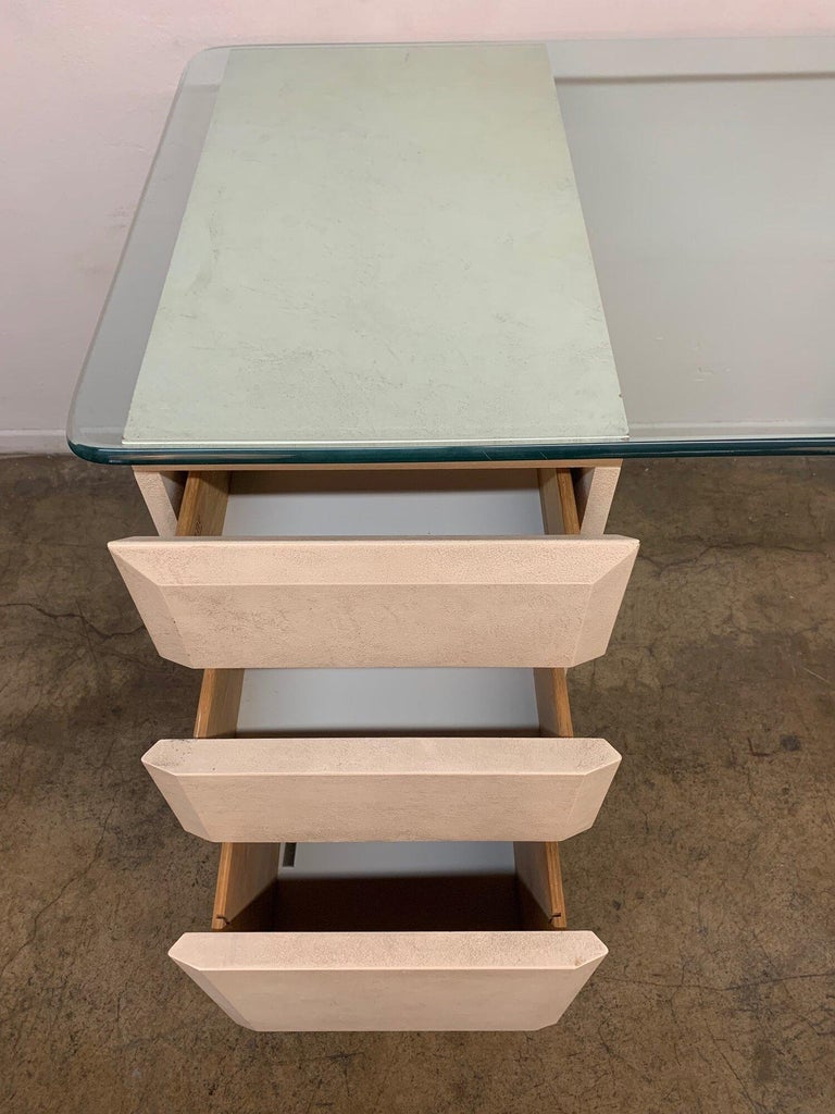 1980s, Wooden Plaster and Glass Desk by Lane For Sale at 1stDibs