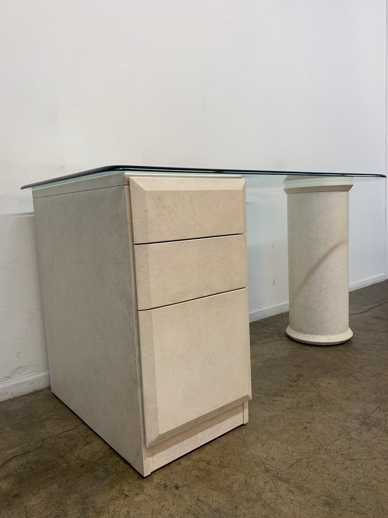 1980s, Wooden Plaster and Glass Desk by Lane For Sale at 1stDibs