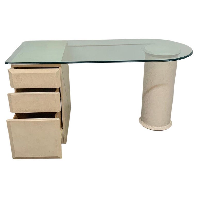 1980s, Wooden Plaster and Glass Desk by Lane For Sale at 1stDibs