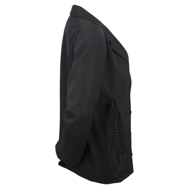 1980's YOHJI YAMAMOTO dark navy blue wool jacket with fishnet pockets ...
