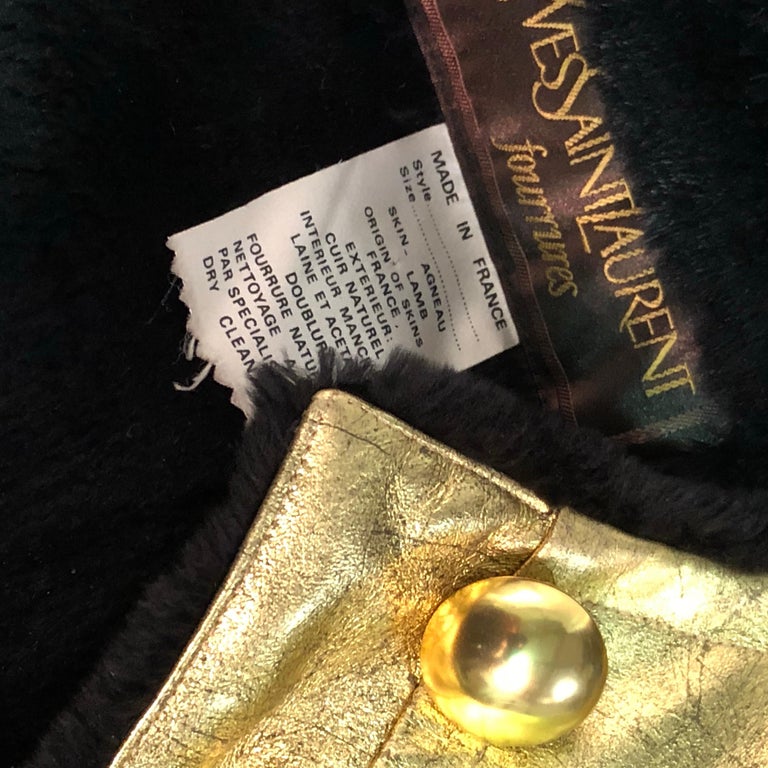 1980s Yves Saint Laurent Gold Leather Coat W/ Black Sheared Fur ...