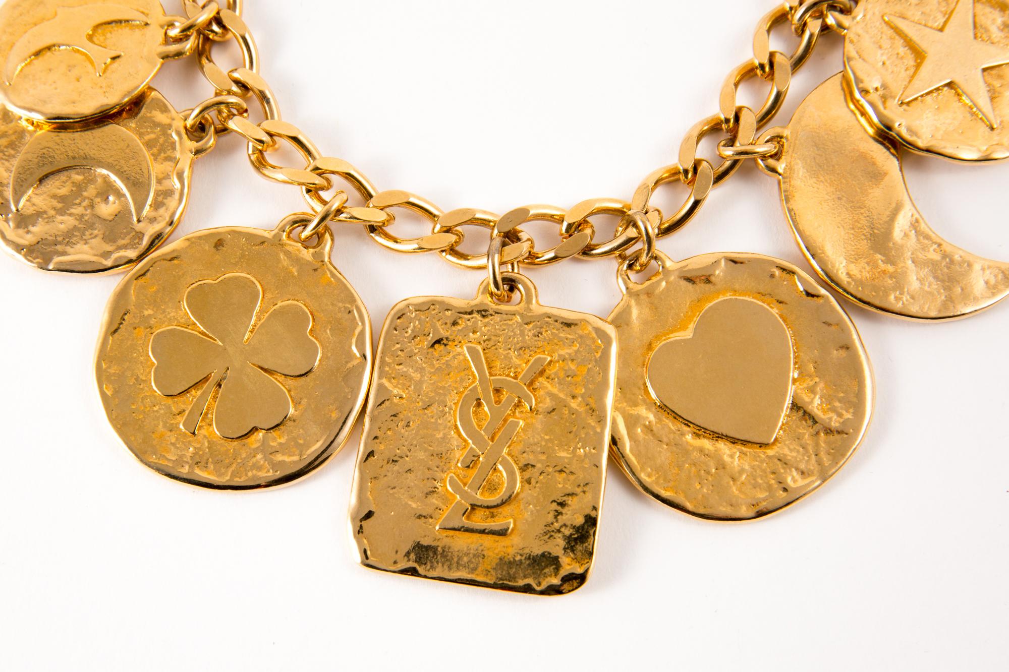1980s YSL Yves Saint Laurent Charms Chunky Chain Necklace For Sale at ...