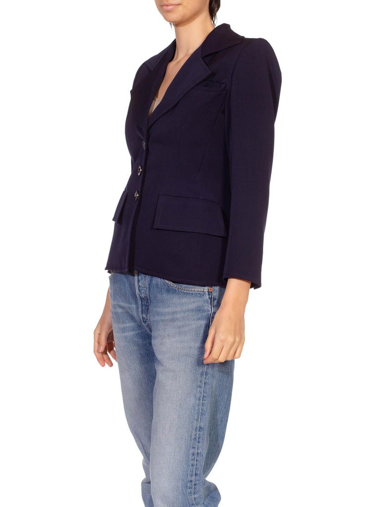 1980S Yves Saint Laurent Navy Blue Haute Couture Wool Wide Lapel Blazer ...
