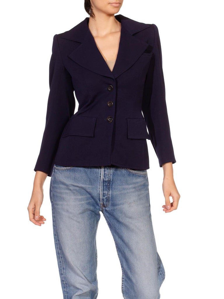 1980S Yves Saint Laurent Navy Blue Haute Couture Wool Wide Lapel Blazer ...