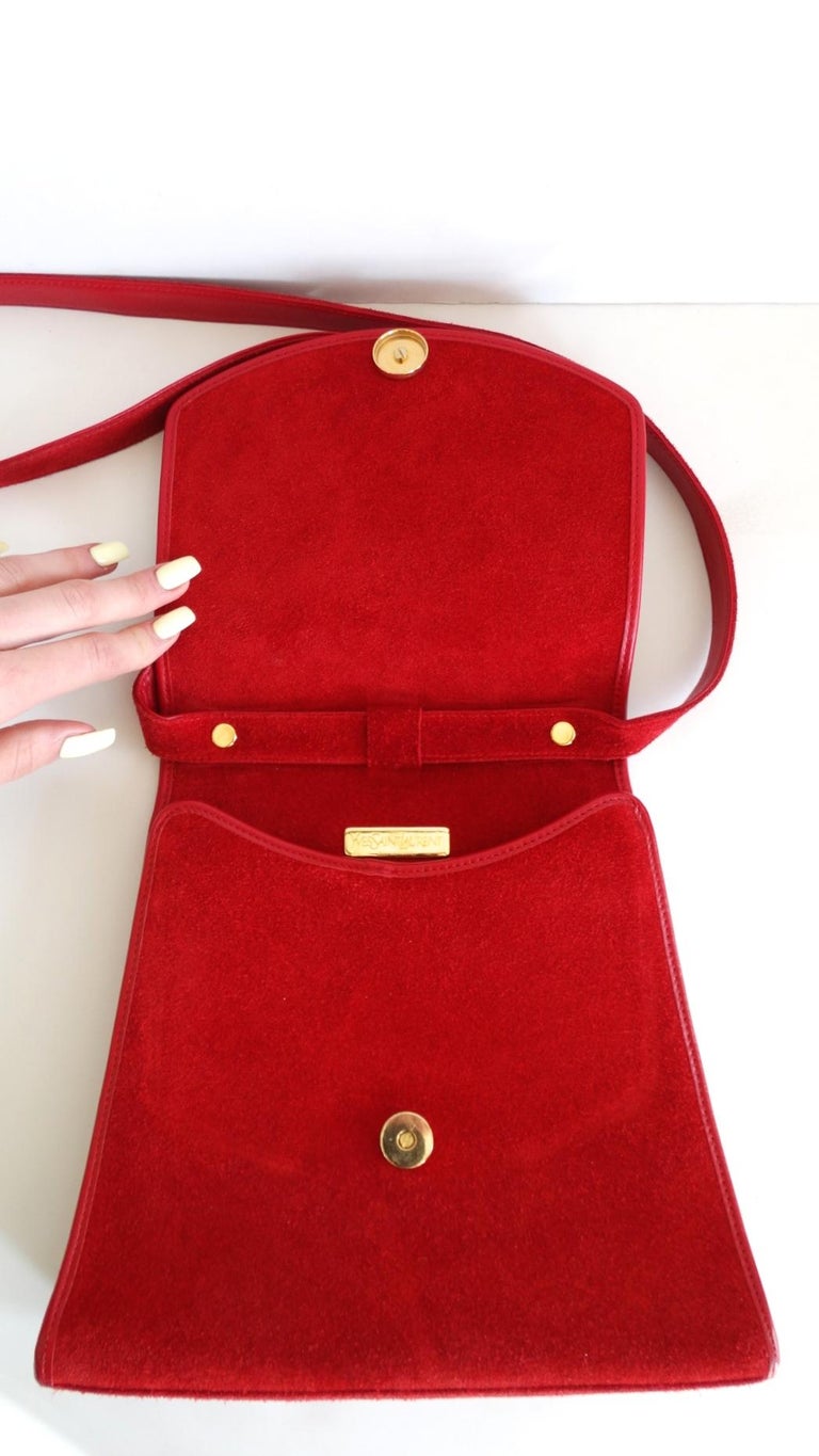 1980s Yves Saint Laurent "YSL" Red Suede Bag at 1stDibs