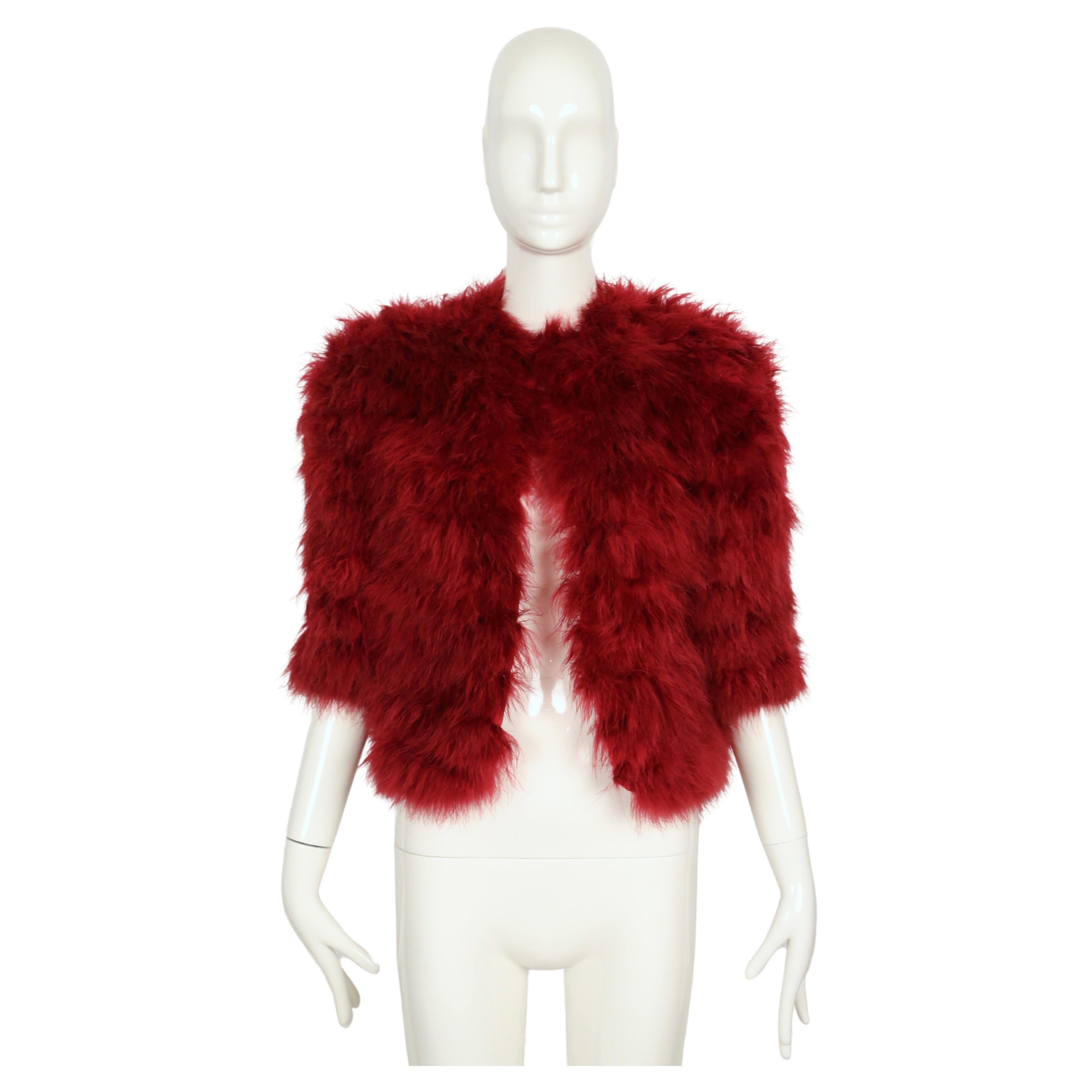 1981 YVES SAINT LAURENT fuchsia marabou feather RUNWAY chubby jacket ...