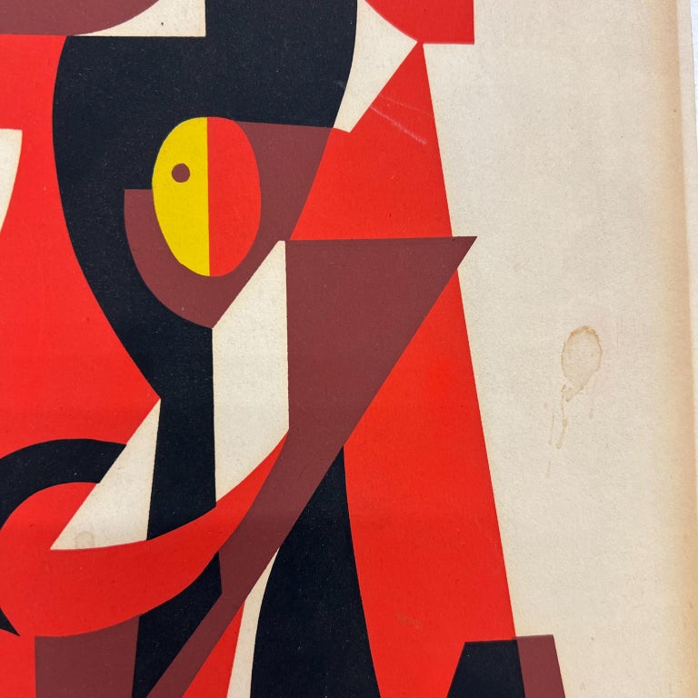 1982 Carlos Mérida Modernist Artwork Cubist Pre-Columbian Motif For ...