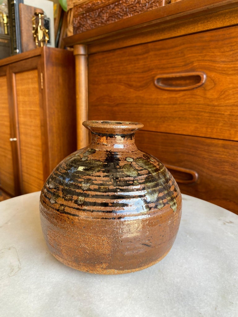 1982 Vintage Clay Pottery Vase Signed by Carlson For Sale at 1stDibs