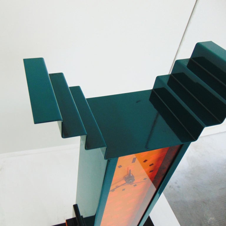 1983 G. Sowden Oppenheimer Table Clock Orange Green Enameled Steel ...