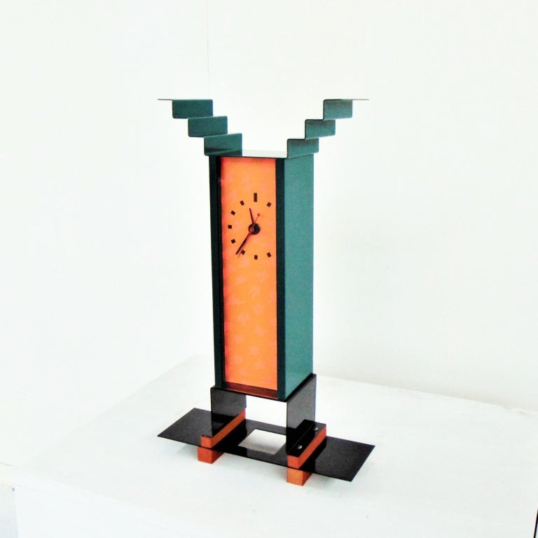 1983 G. Sowden Oppenheimer Table Clock Orange Green Enameled Steel ...