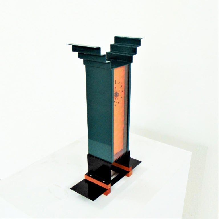 1983 G. Sowden Oppenheimer Table Clock Orange Green Enameled Steel ...