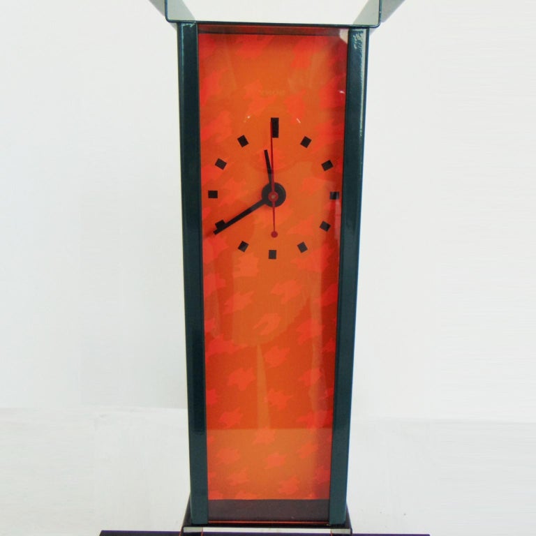 1983 G. Sowden Oppenheimer Table Clock Orange Green Enameled Steel ...
