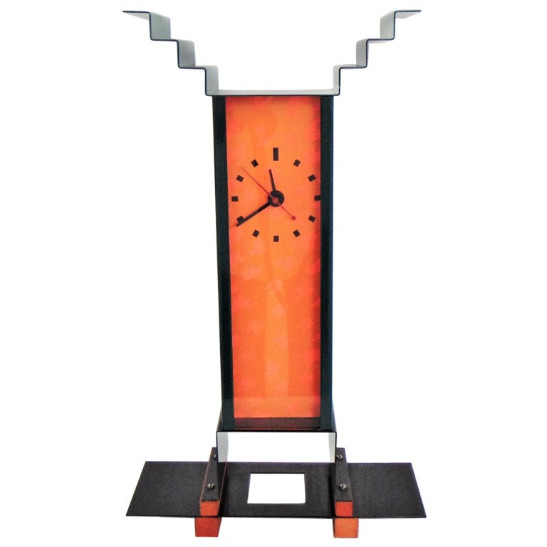 1983 G. Sowden Oppenheimer Table Clock Orange Green Enameled Steel ...