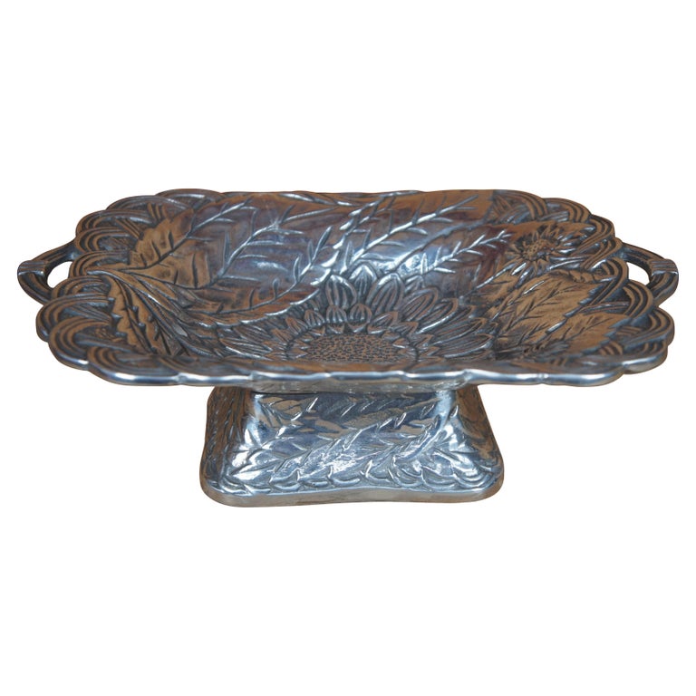 1983 Haldon Group Aluminum Footed Sunflower Basket Pedestal Compote For ...
