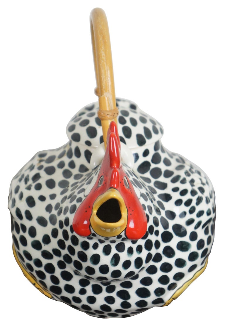 Animals and Co Ceramic Spotted Hen Rooster Chicken Teapot with Bamboo ...
