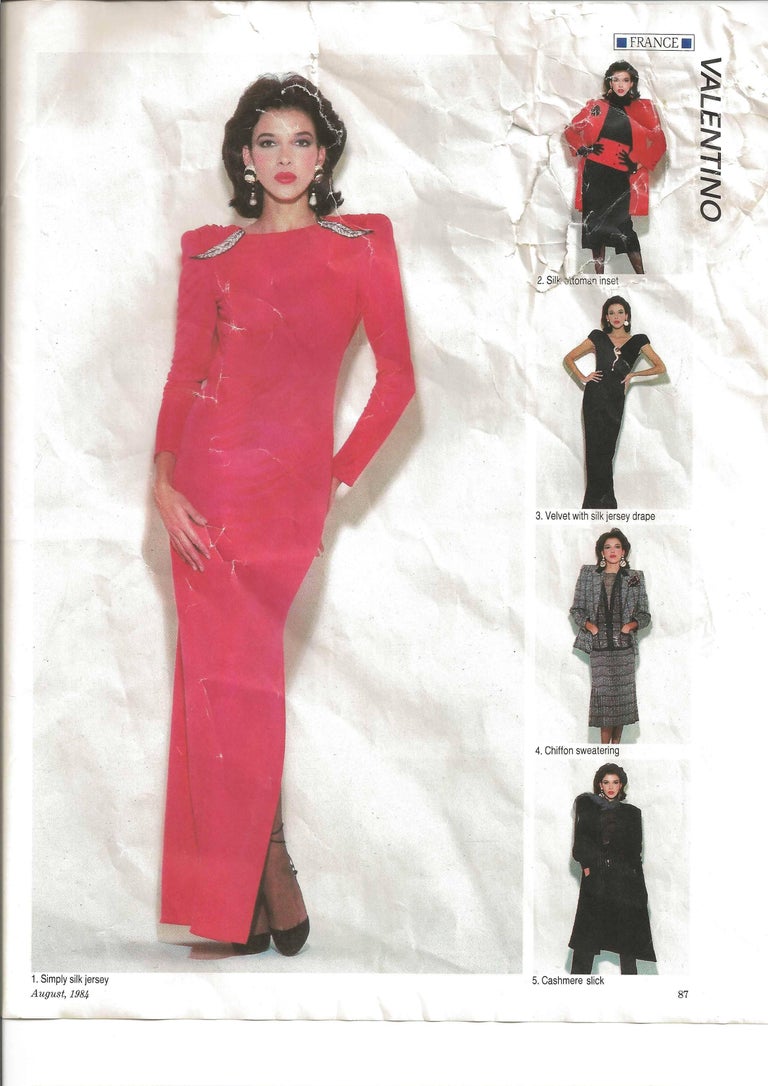 1984 Valentino Pink Silk Plunge Back Evening Dress w/ Cape and Beading ...