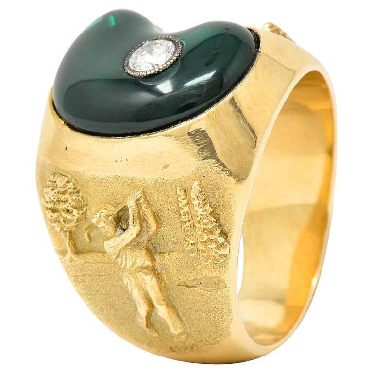 1984 Vintage Diamond Enamel 18 Karat Gold Men's Golf Ring at 1stDibs